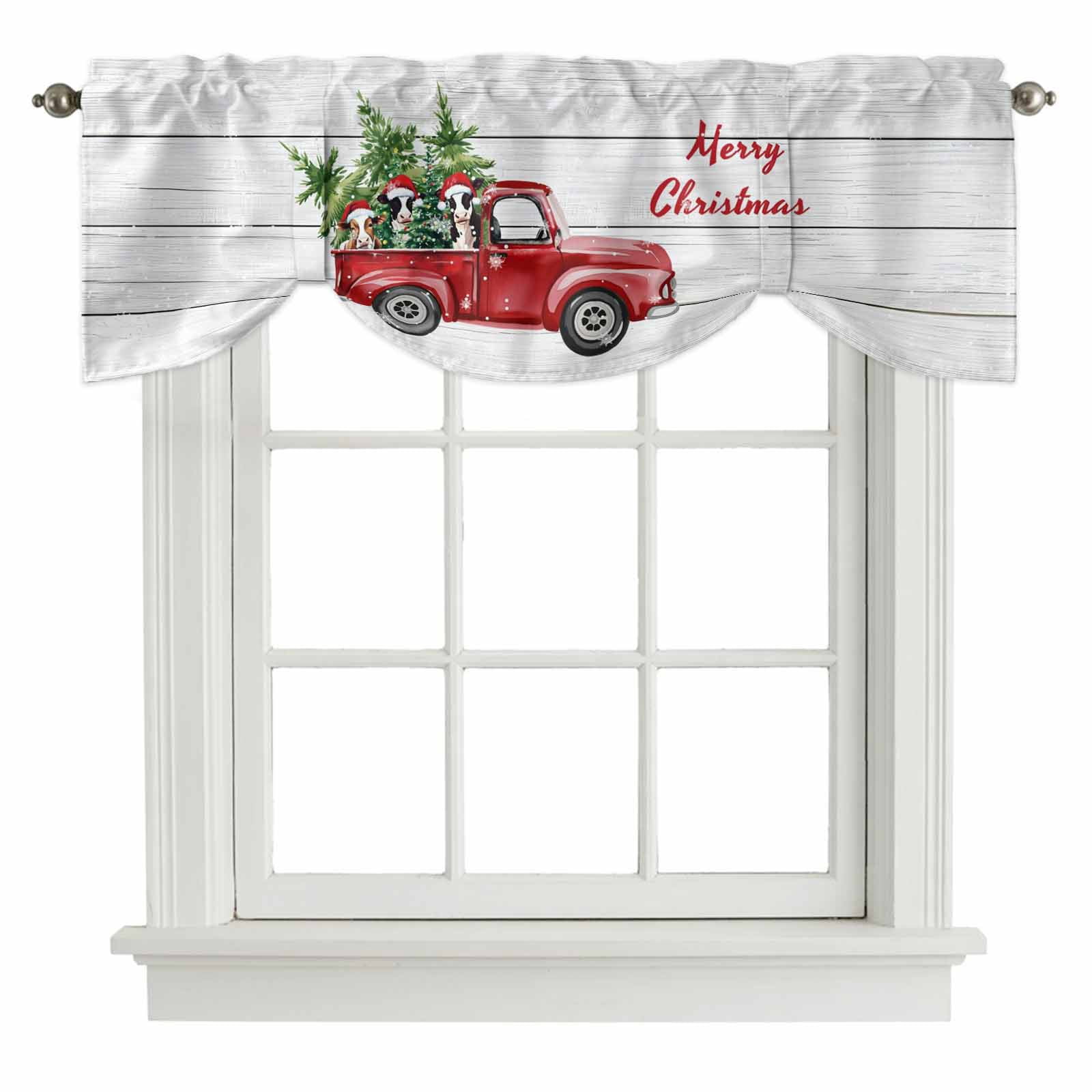 Christmas Red Truck Tie Up Valance Curtains for Windows, Kitchen ...