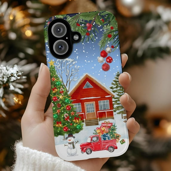 Christmas Red Truck Winter Holiday Phone Case Snowy Scene with iPhone ...