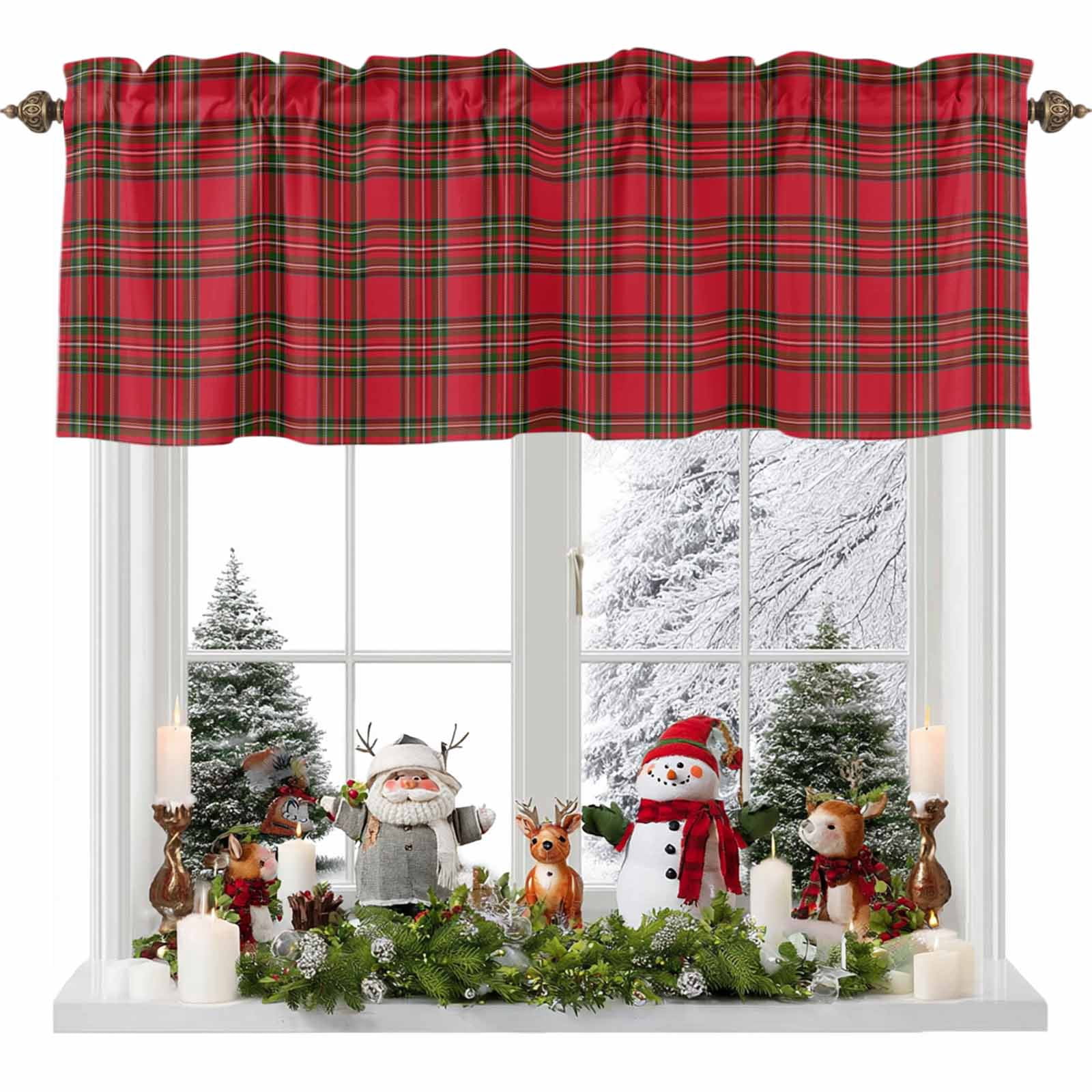 Christmas Red Valance Curtain for Windows and Green Buffalo Plaid ...