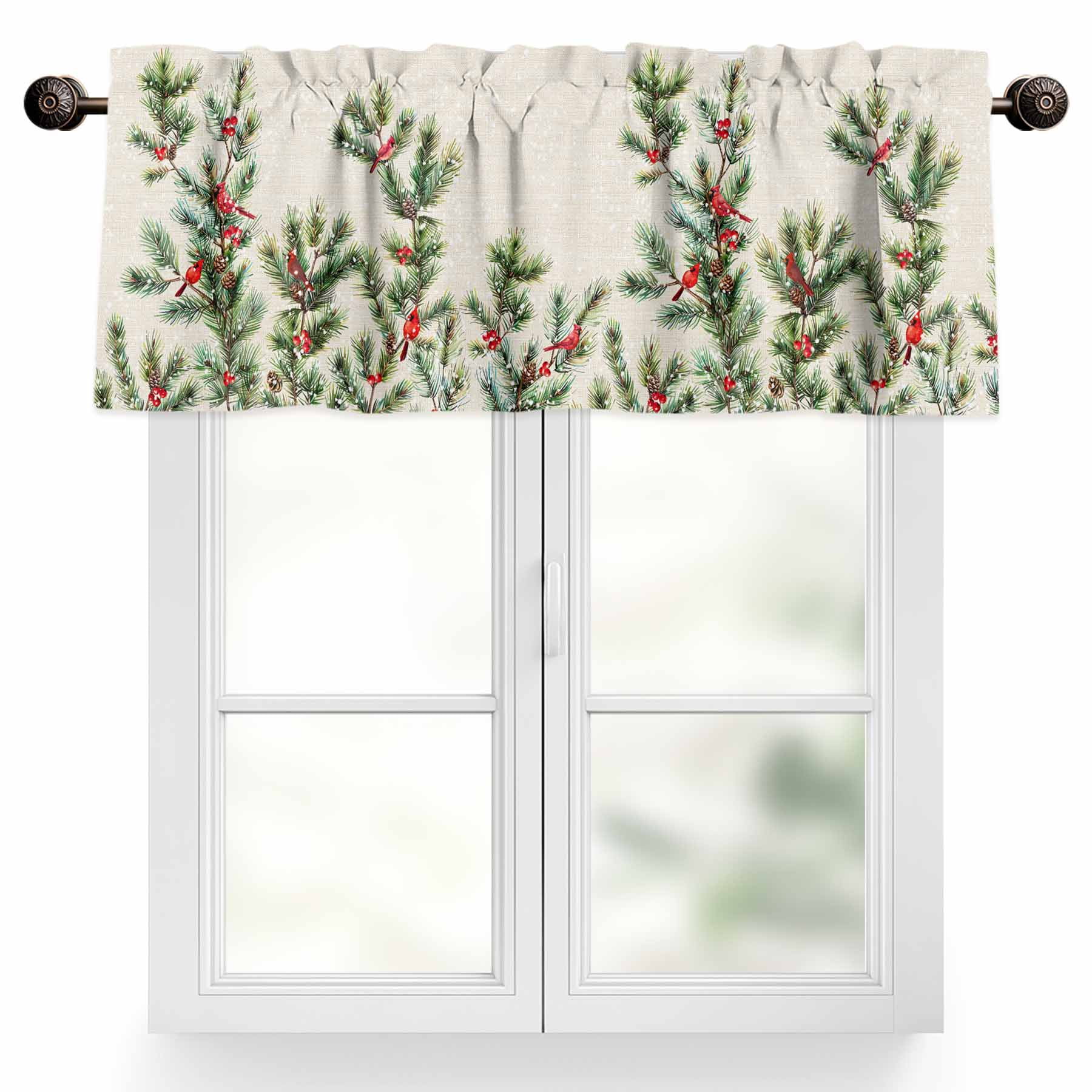 Christmas Red Valances for Windows, 42 x 18in, Berries Birds Pine ...