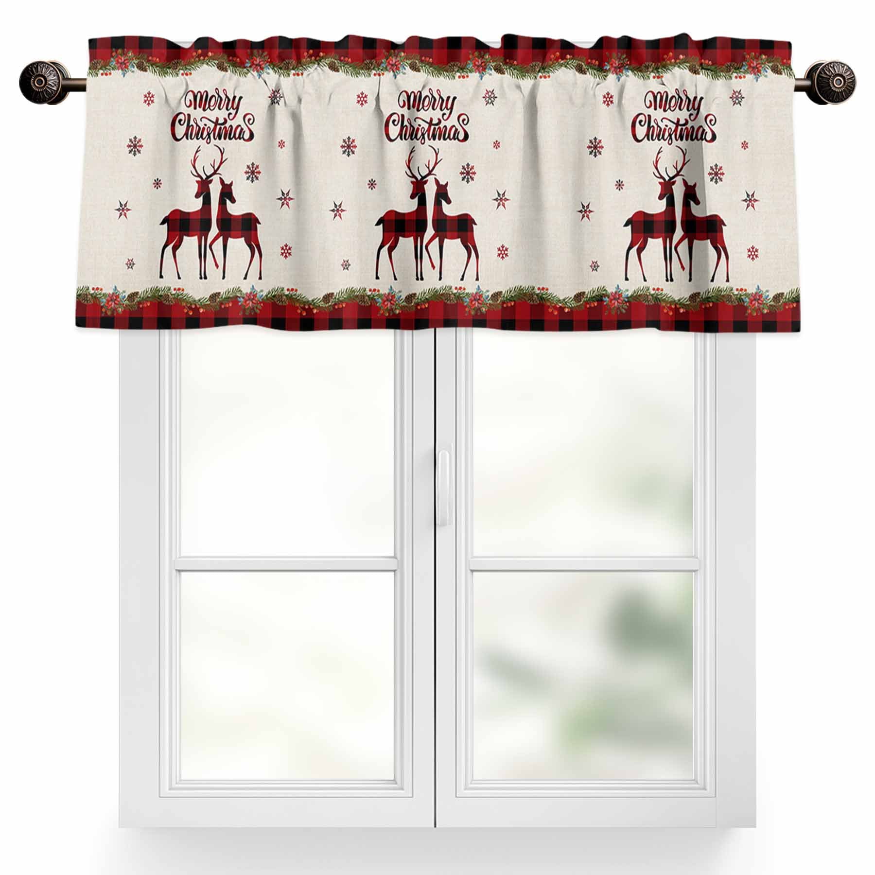 Christmas Red Valances for Windows, 60 x 18in, and Black Buffalo Plaid ...