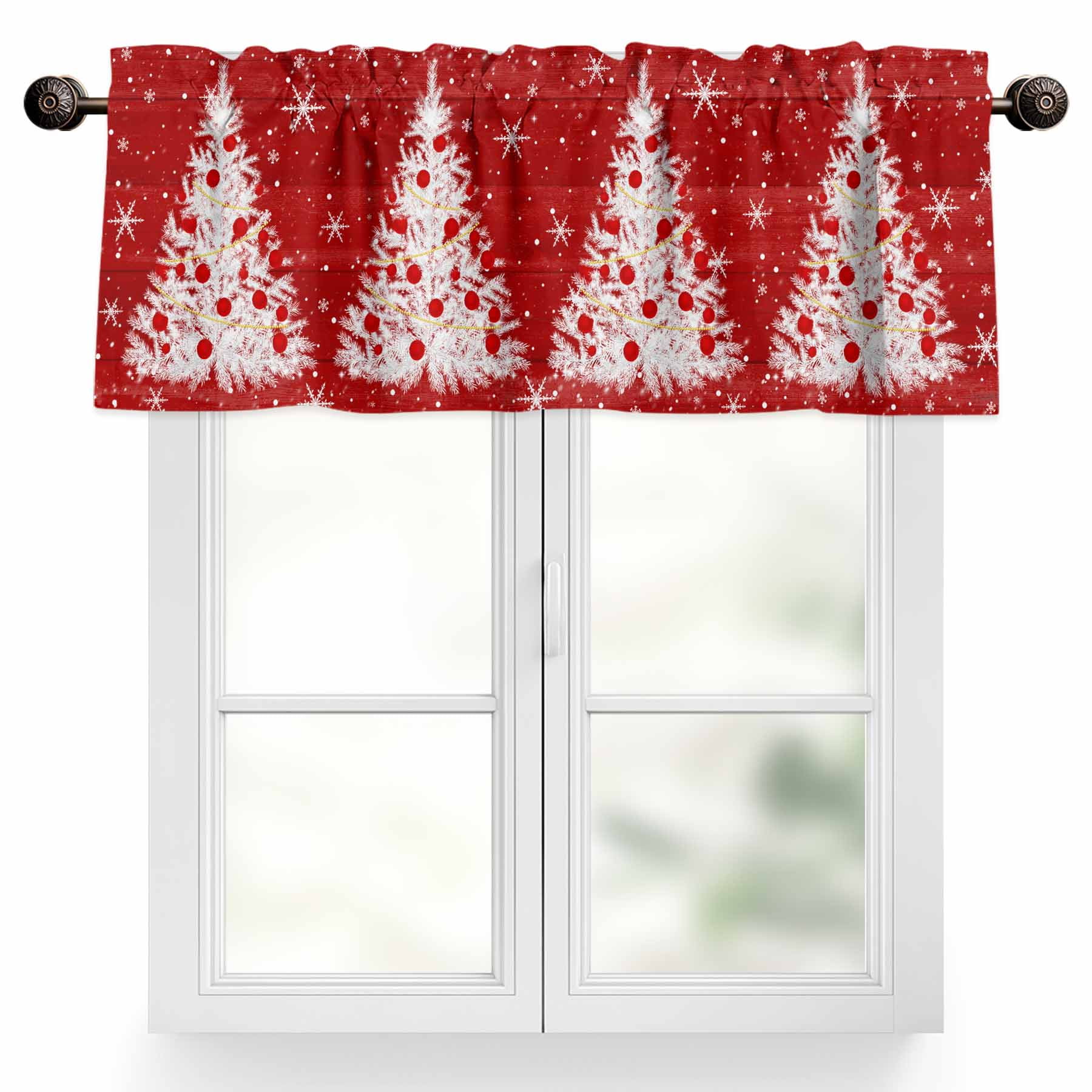 Christmas Red Valances for Windows, 60 x 18in, White Xmas Tree Winter ...