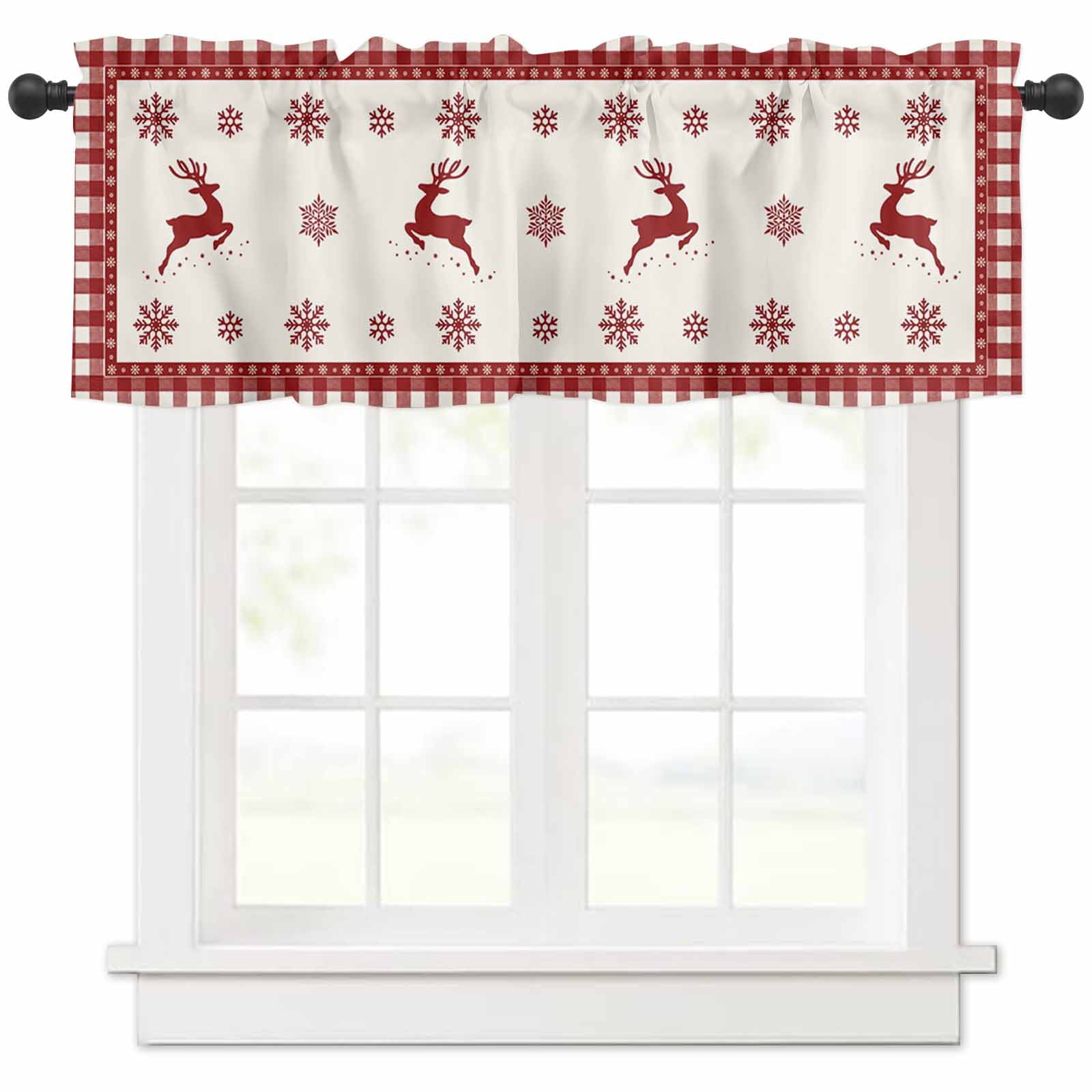 Christmas Red Valances for Windows, Snowflake and Elk Light Filtering ...