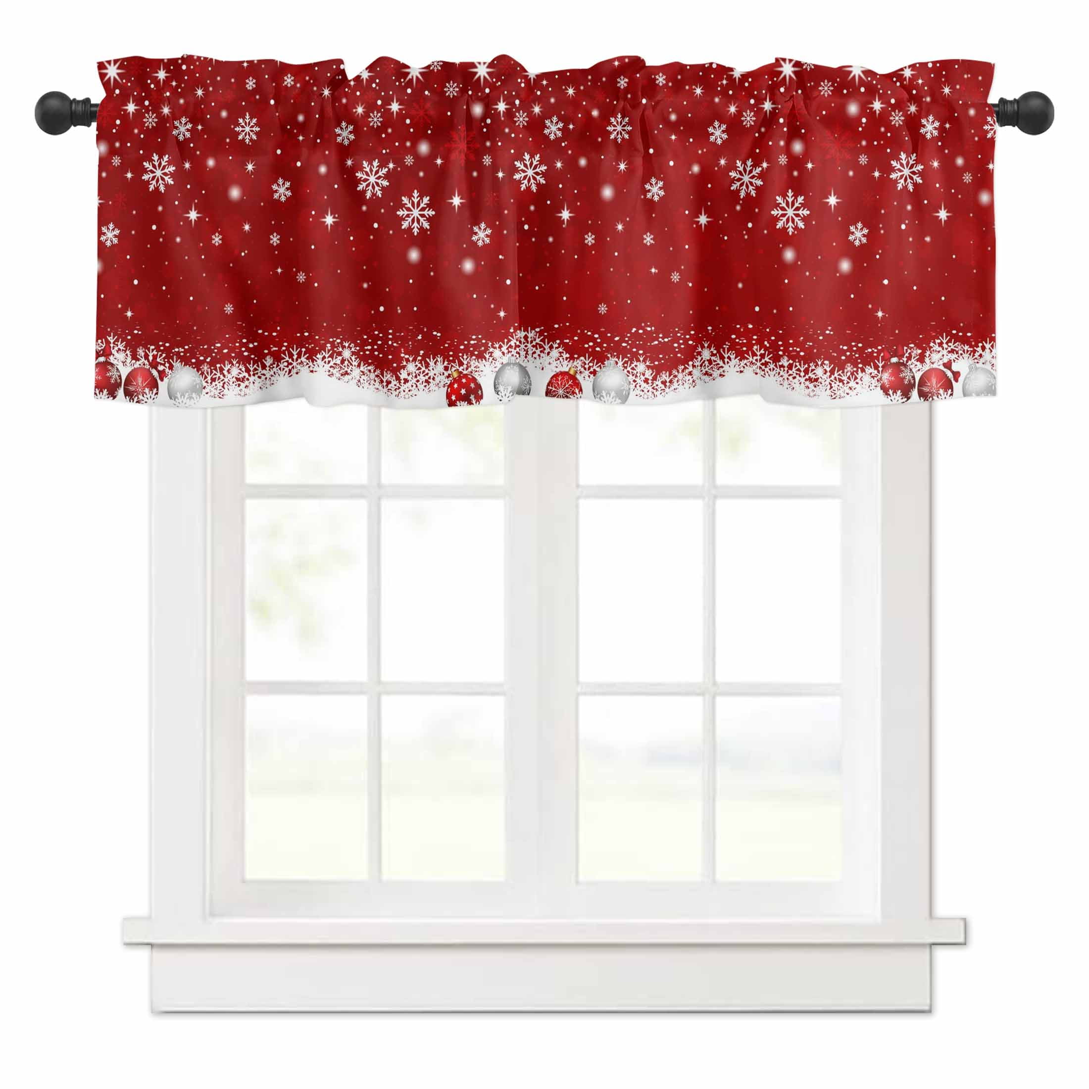 Christmas Red Valances for Windows Winter White Christmas Balls ...