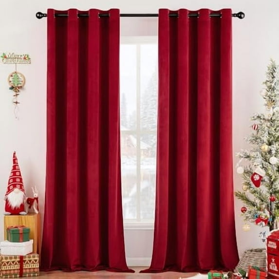 Christmas Red Velvet Curtains Elegant Grommet Curtains Thermal ...