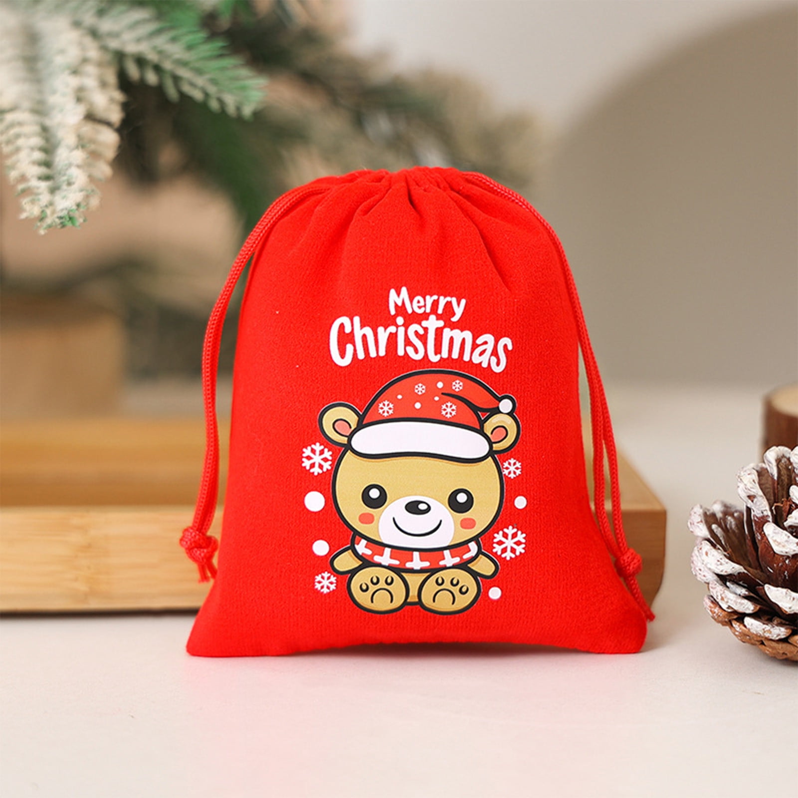 Christmas Red Velvet Drawstring Gift Bag 4.7"x3.9", Holiday Treat Pouch ...