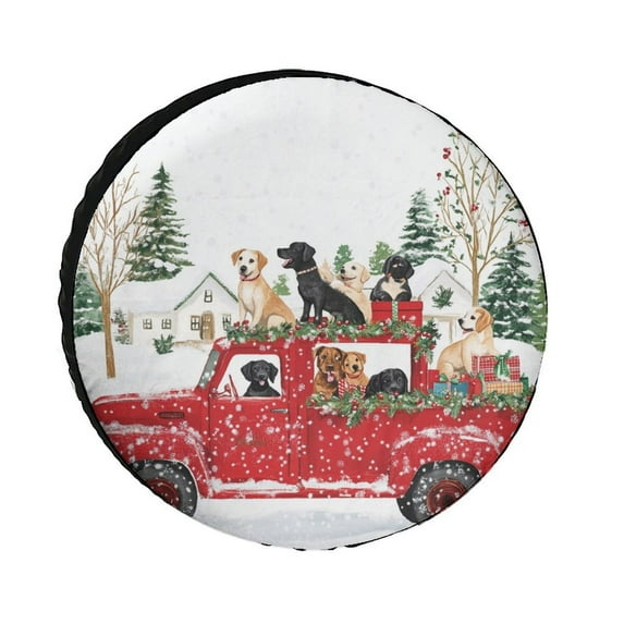 Christmas Red Vintage Truck Winter Dogs Camper Spare Tire Cover Dog Car ...