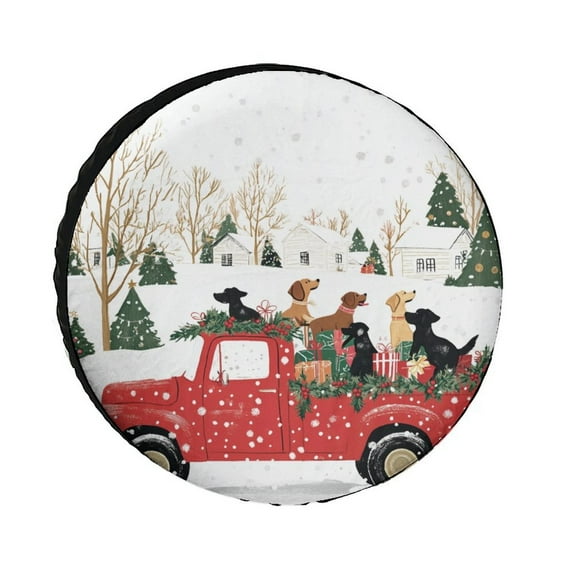 Christmas Red Vintage Truck Winter Dogs Spare Tire Cover Dog Car Xmas ...