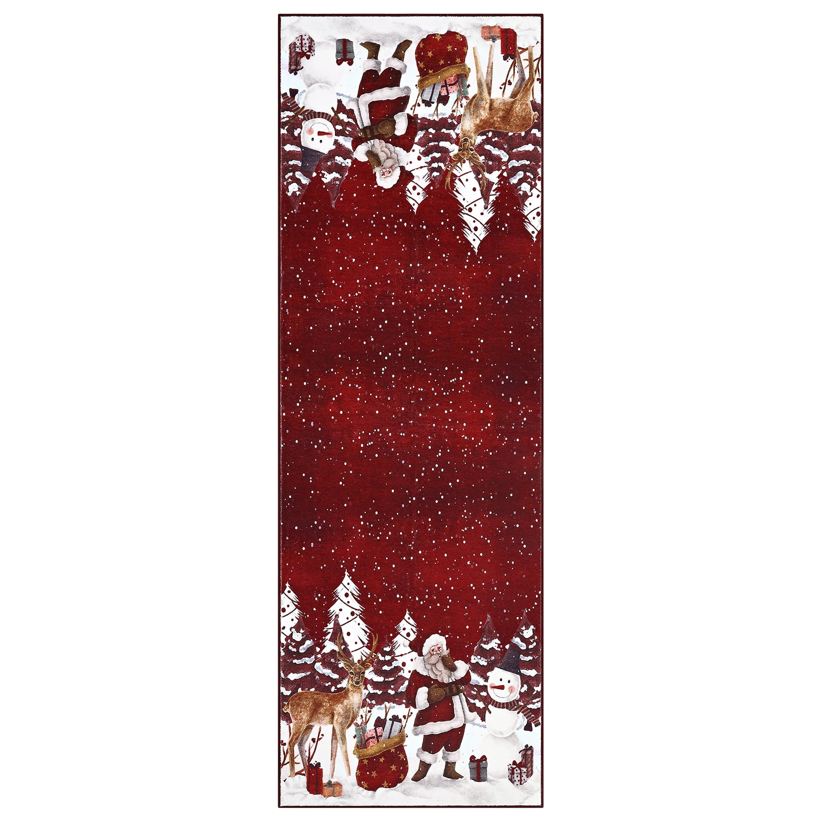 Christmas Red Washable Runner 2x8 Entryway Runner Non Slip Snowman Pine ...