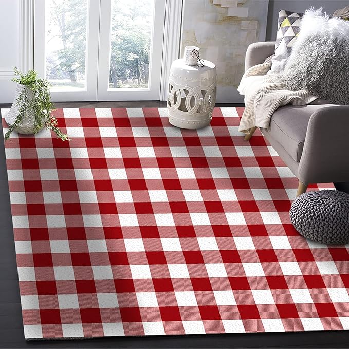 Christmas Red White Buffalo Check Plaid Area Rug For Bedroom Decor ...