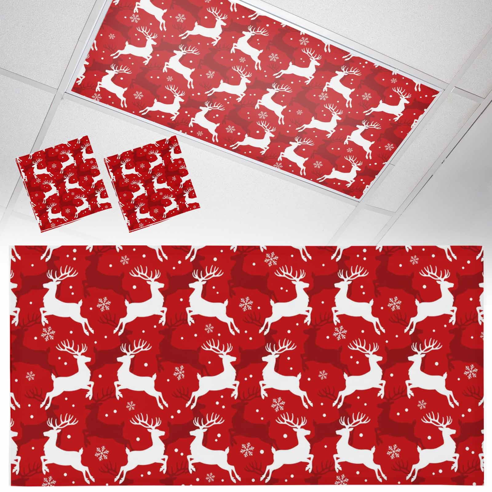 Christmas Red White Reindeer Fluorescent Light Covers Winter Xmas ...