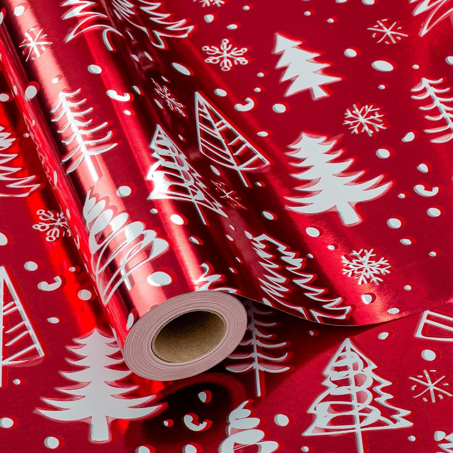 Christmas Red Wrapping Paper Roll - 17 Inch X 33 Feet - Luxury Metallic ...