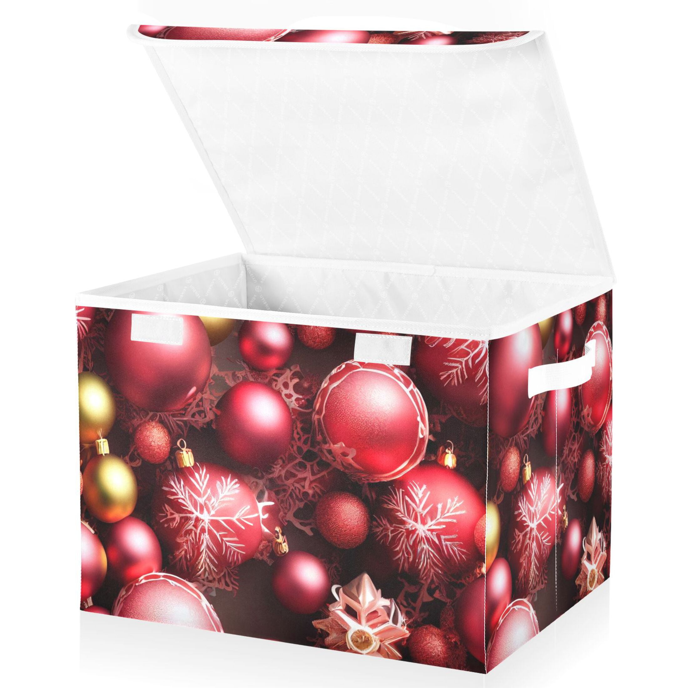 Christmas Red with Snowflakes Large Lidded Bin Foldable Storage Baskets ...