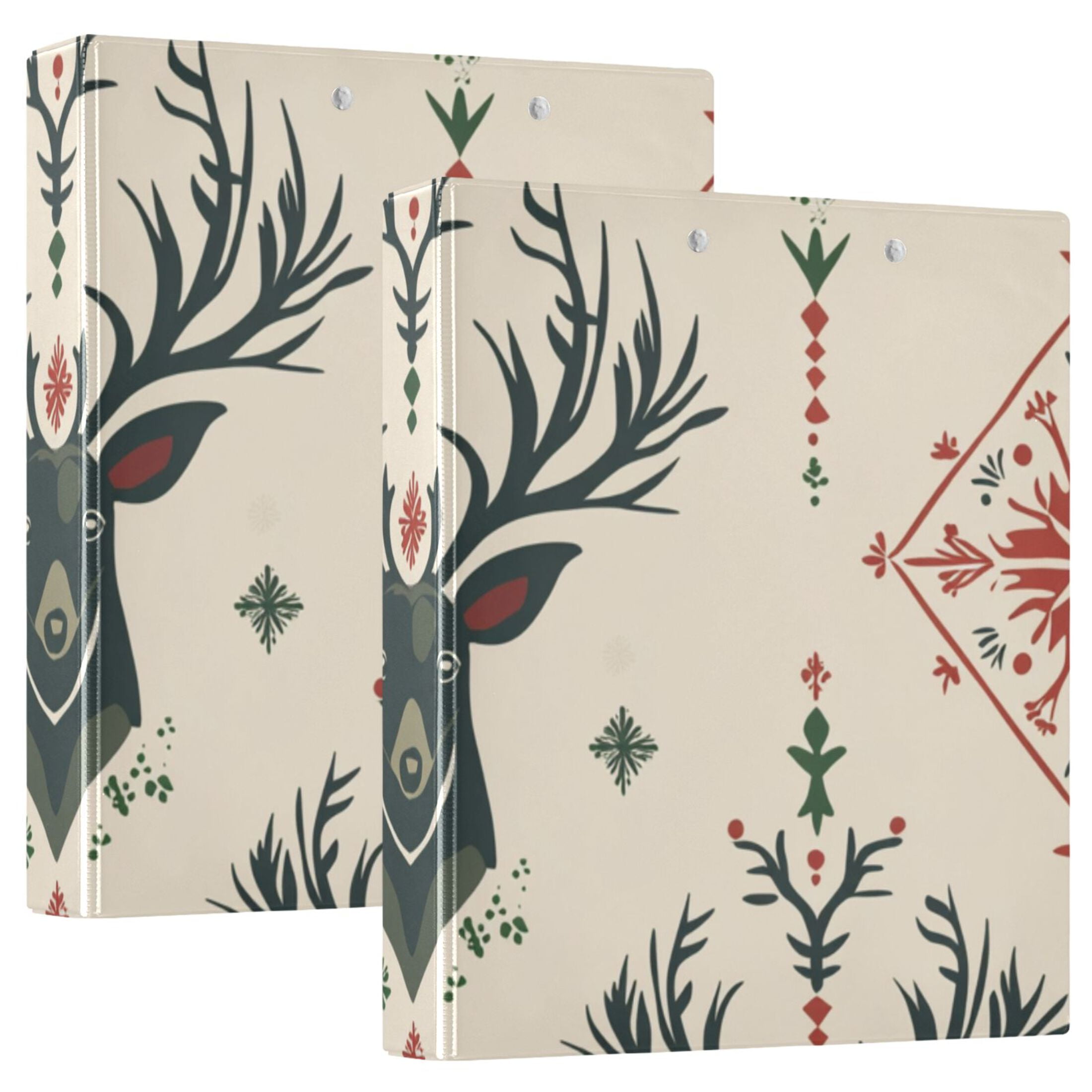 Christmas Reindeer 3 Ring Binders 1.5 inch Hardcover File Folders with Interior Pockets A4 Size ...
