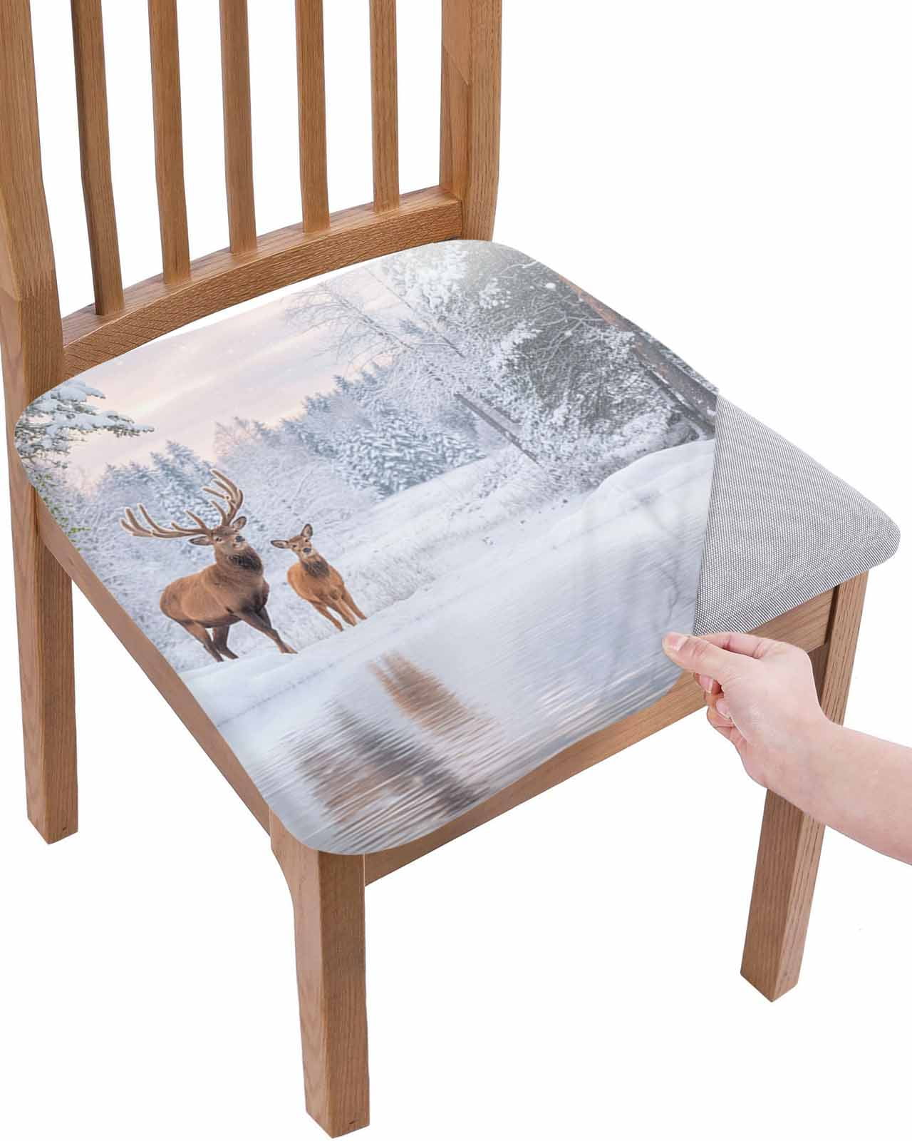 Christmas Reindeer Chair Seat Covers for Dining Room Stretch Chair Seat ...