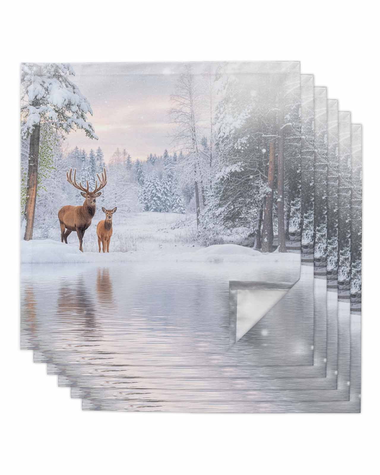 Christmas Reindeer Cloth Napkins Set of 6 Reusable Dinner Napkins ...