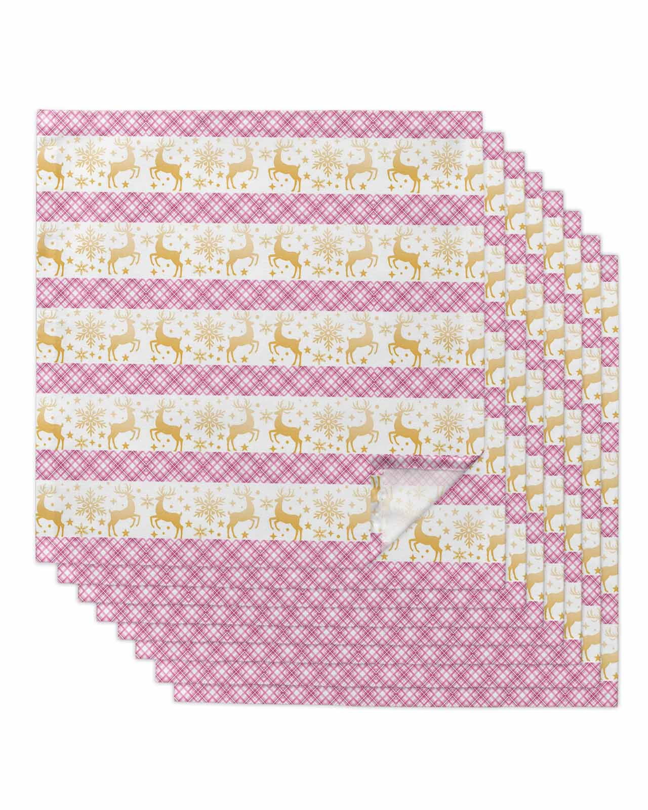 Christmas Reindeer Cloth Napkins Set of 8 Reusable Dinner Napkins, Pink ...