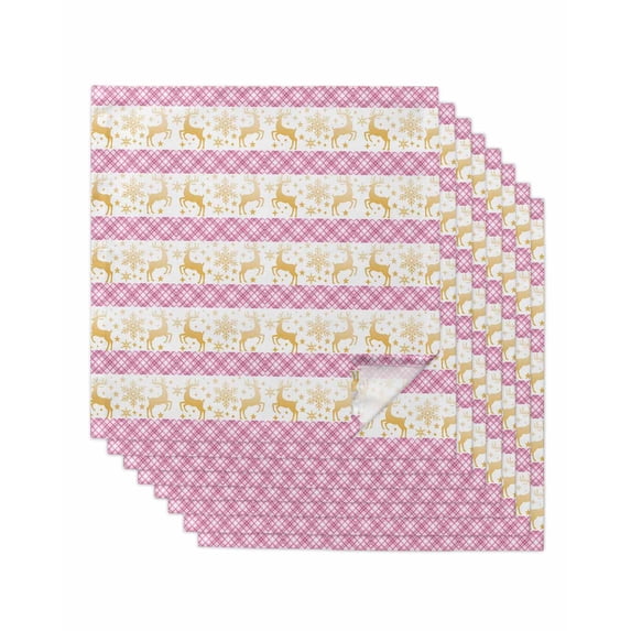 Christmas Reindeer Cloth Napkins Set of 8 Reusable Dinner Napkins, Pink ...