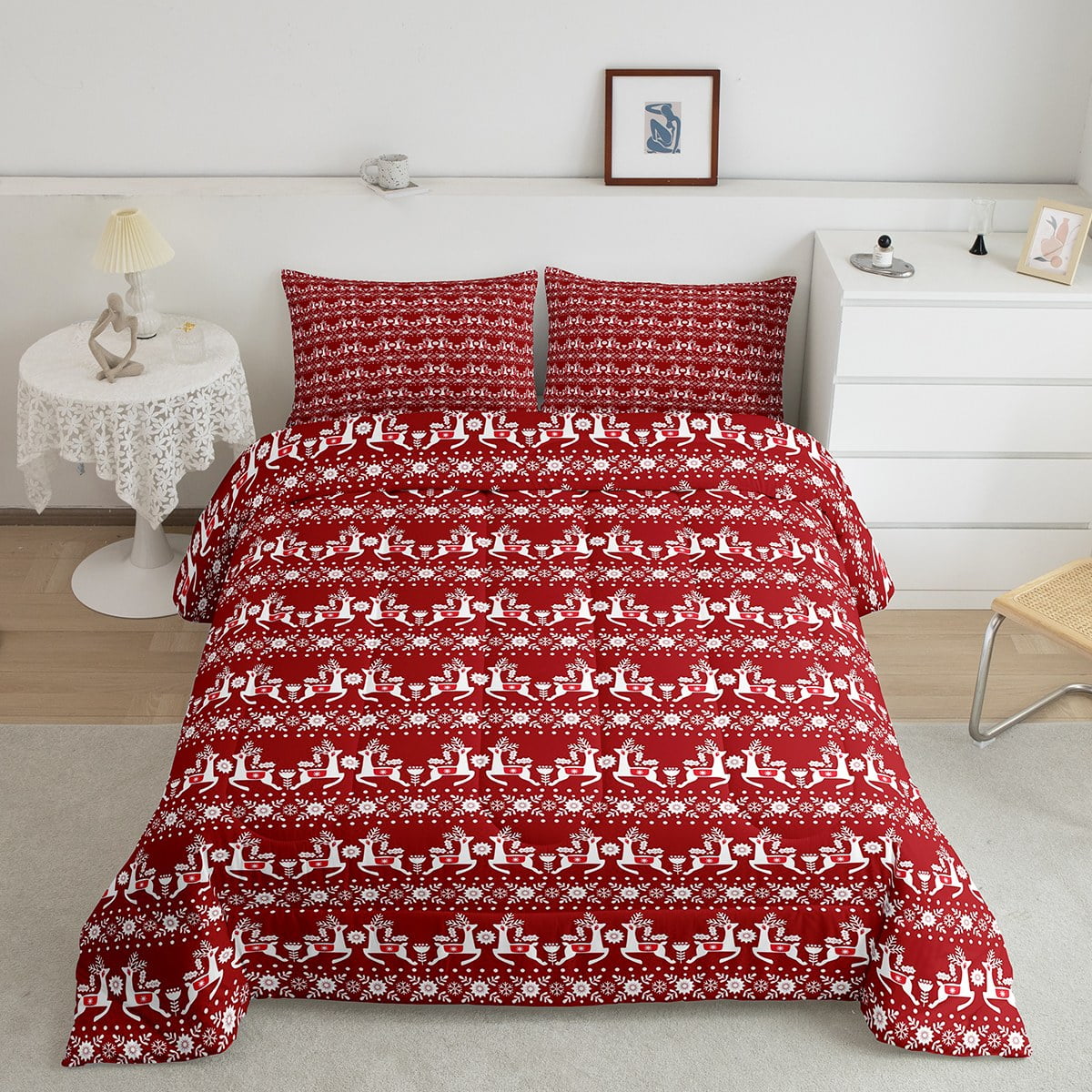 Christmas Reindeer Comforter Set Winter Snowflake Theme Bedding for Boy ...