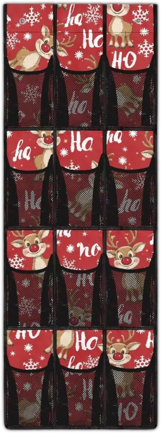 Christmas Reindeer Door Hanging Shoe Organizer Mesh Fabric Xmas Over ...