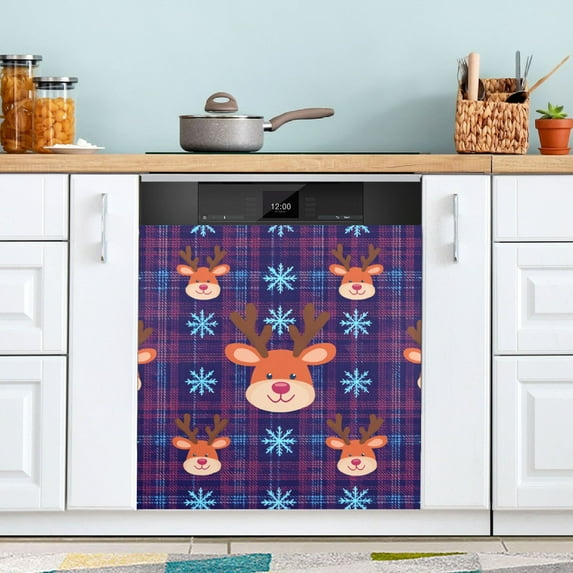 Christmas Reindeer Faces Snowflakes Purple Plaids Dishwasher Magnet ...