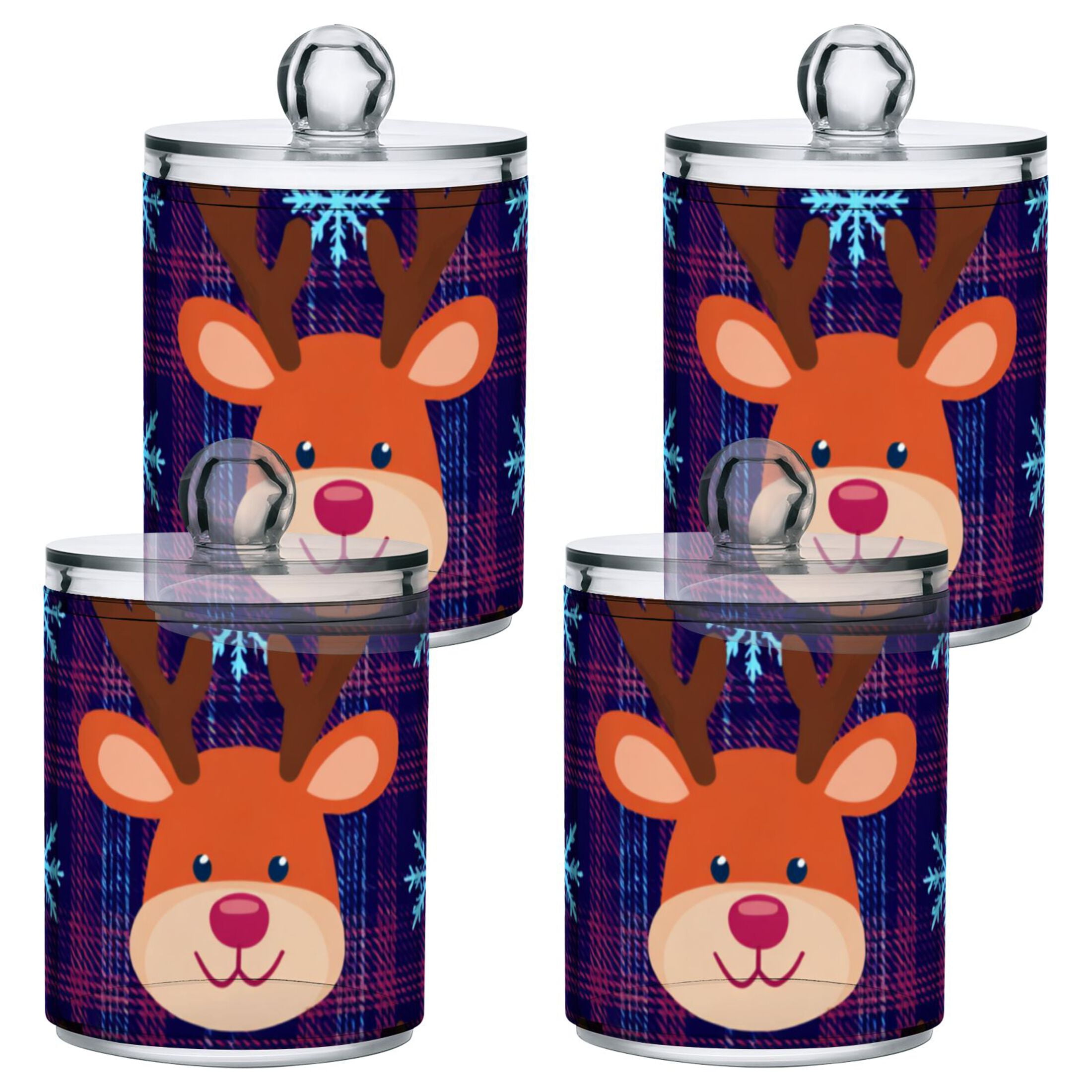 Christmas Reindeer Faces Snowflakes Purple Plaids Translucent Plastic ...