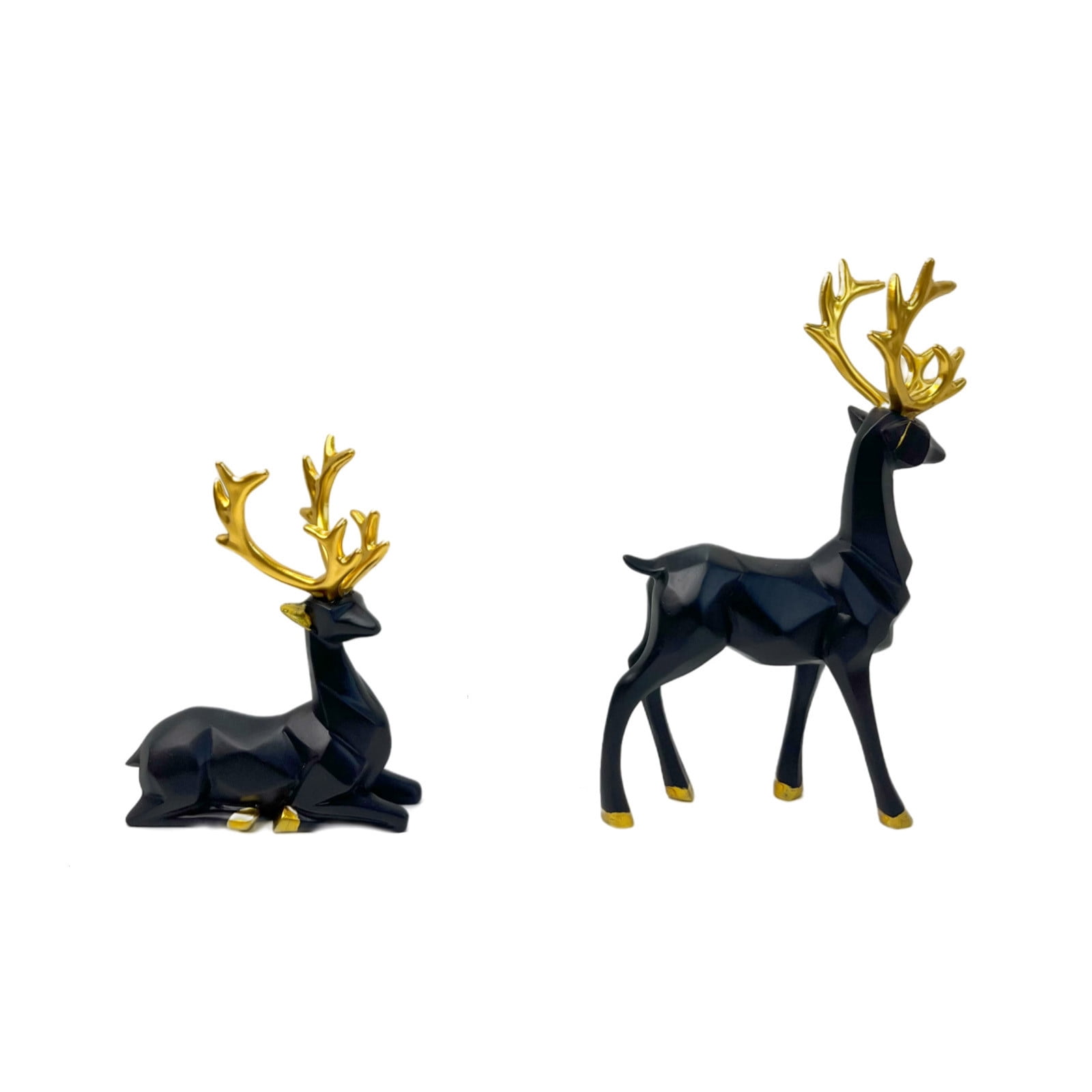 Christmas Reindeer Figurines, 2PCS 3D Geometric Elk Resin Statue Seated ...