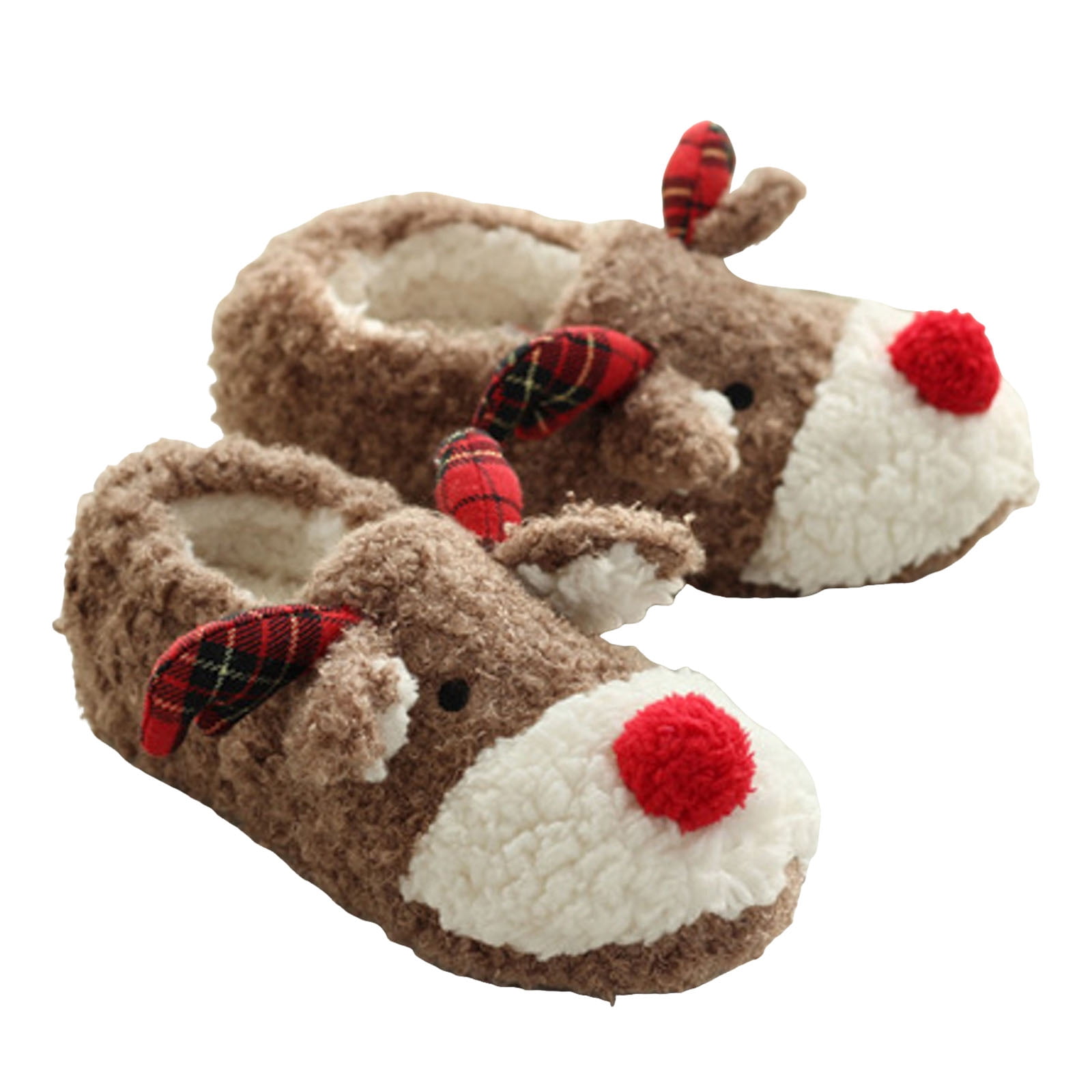 Christmas Reindeer Fuzzy Slippers for Women Cute Animal Shape Holiday ...