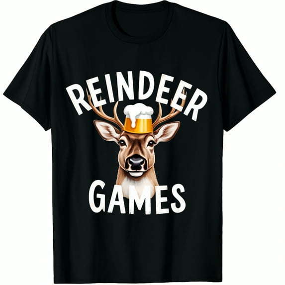 Christmas Reindeer Games Black With Beer Hat And Text Design Funny ...