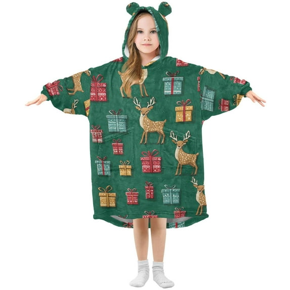 Christmas Reindeer Gift Vector Flannel Wearable Blankets Hooded Design ...