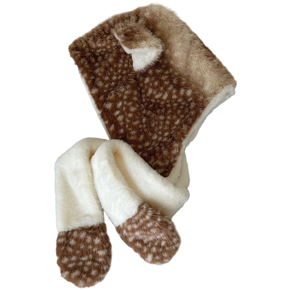 Christmas Reindeer Hat Womens 2 in 1 Winter Fleece Lined Knitted Beanie ...