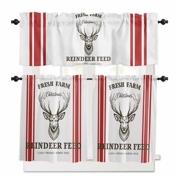 Christmas Reindeer Head Kitchen Curtains Valances and Tiers Set of 3 ...