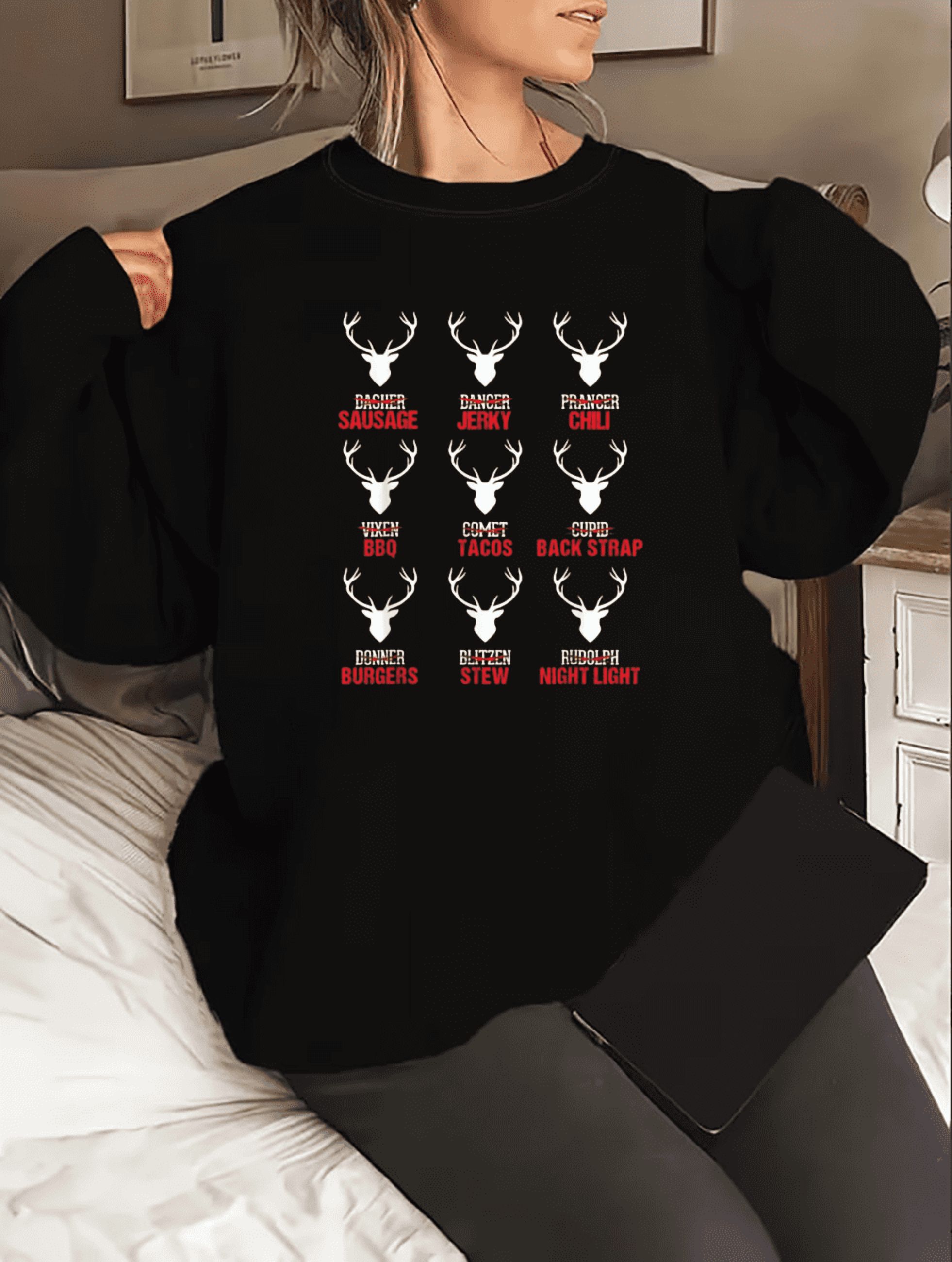 Christmas Reindeer Hunter Funny Deer Meat Hunting Holiday Sweatshirt ...
