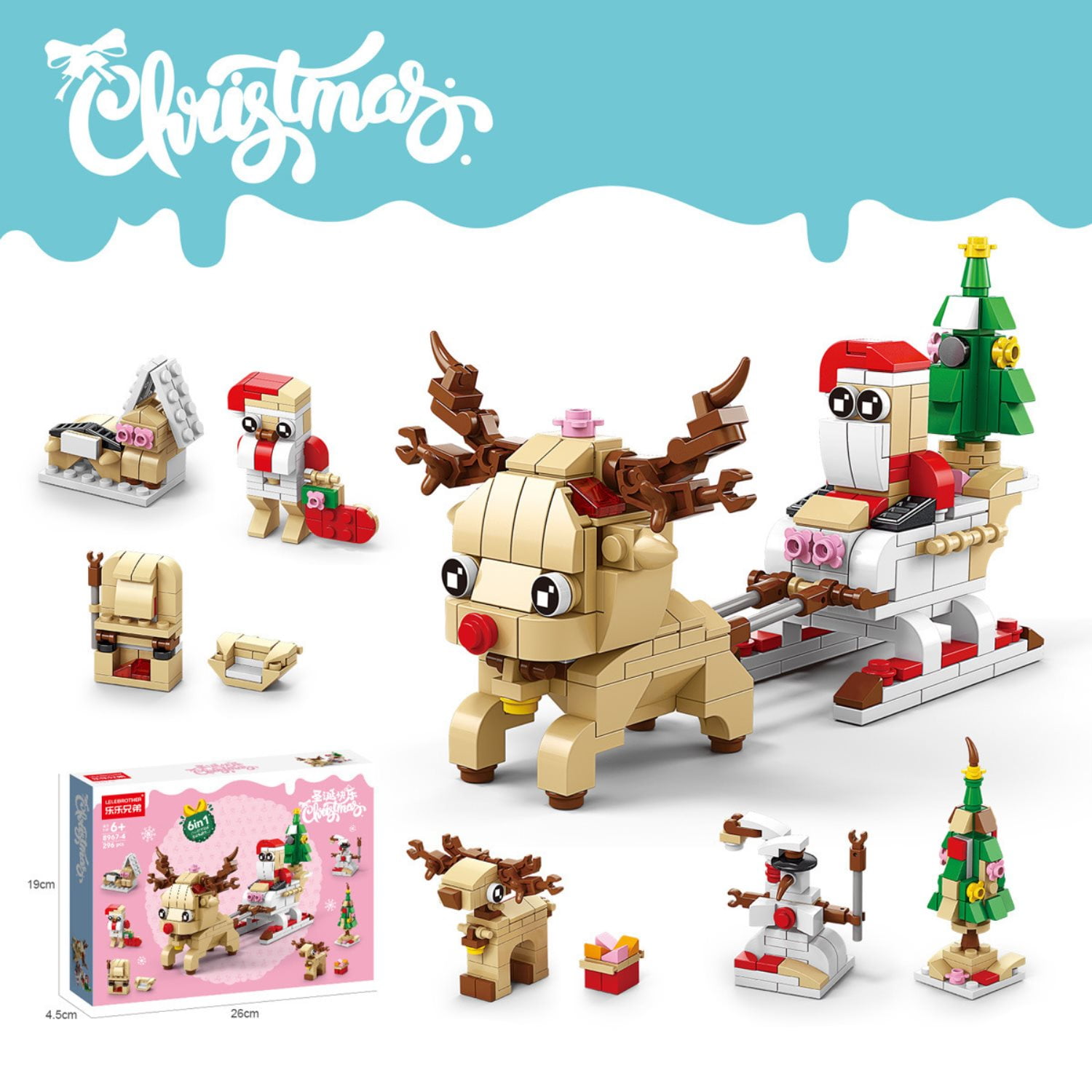 Christmas Reindeer Mini Xmas Tree Building Block Set Creative Ornament ...