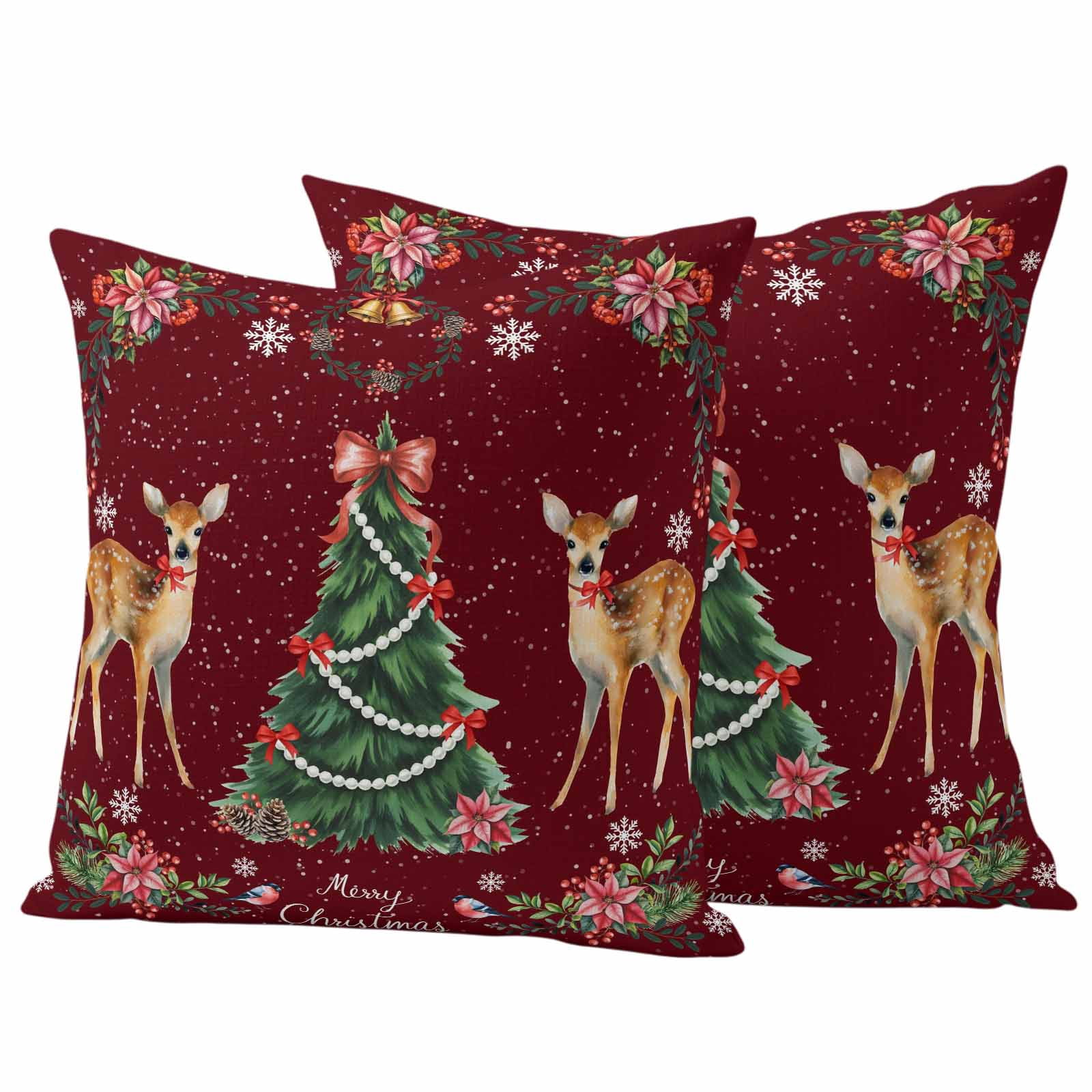 Christmas Reindeer Outdoor Waterproof Pillow Covers, Xmas Elk Pine Tree ...