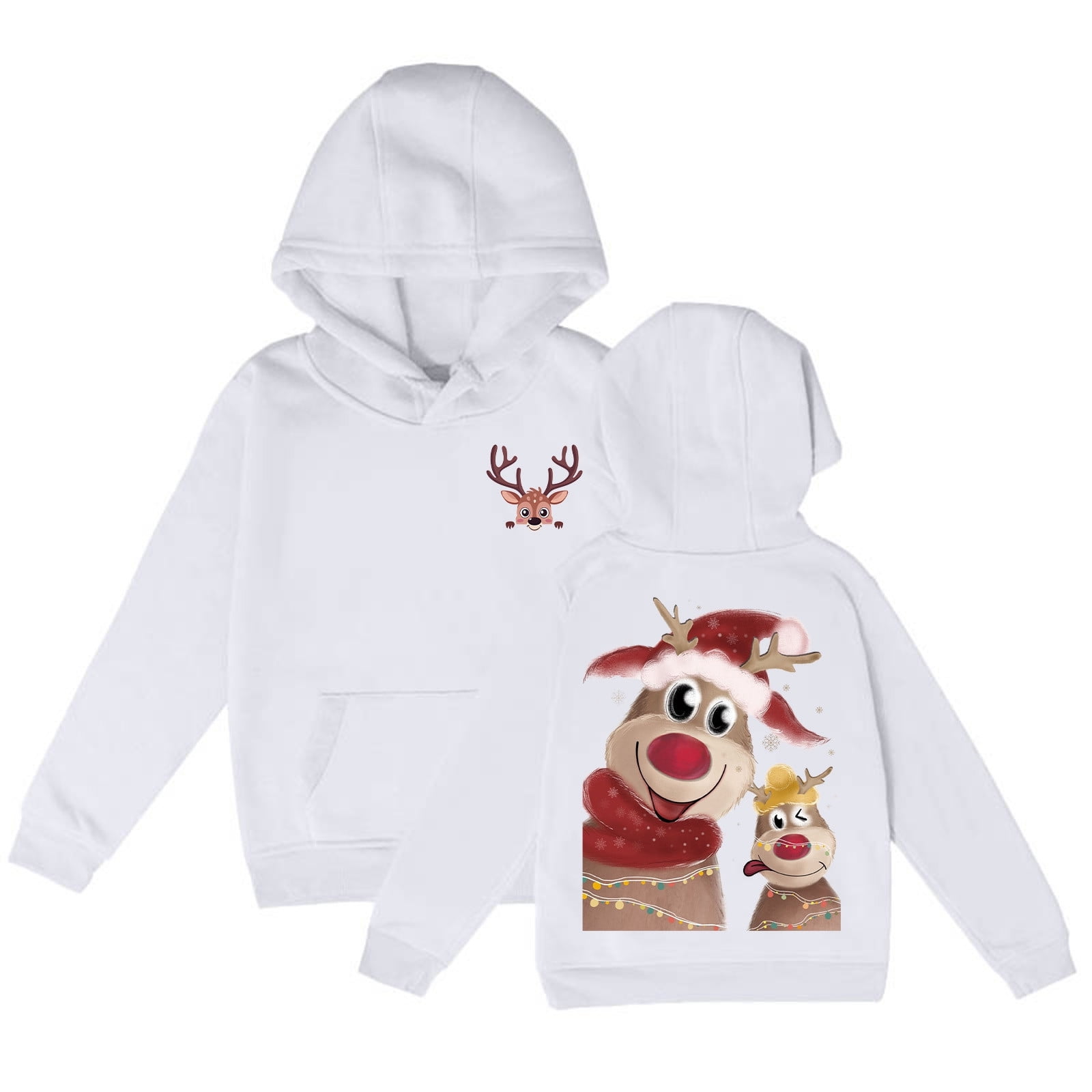 Christmas Reindeer Patterned Hoodie for Girls, Soft Fabric Long Sleeve ...