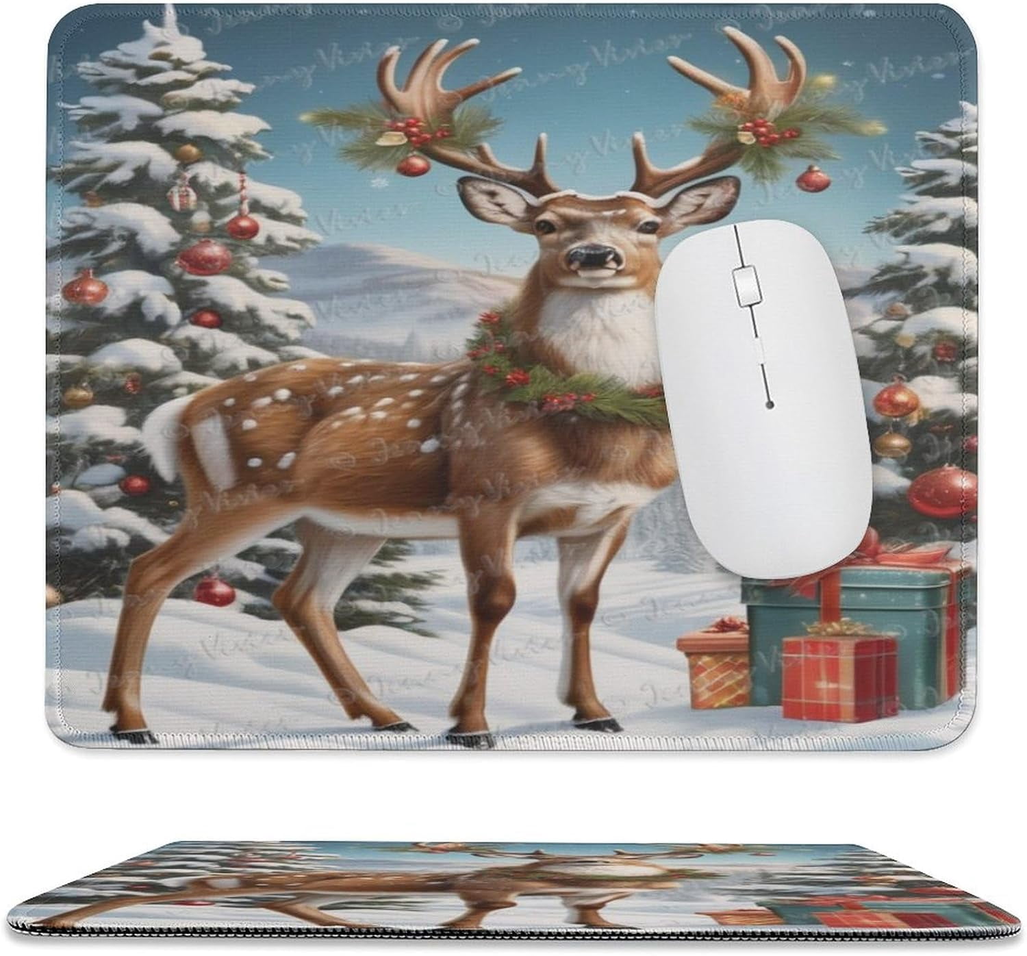 Christmas Reindeer Printed Mouse Pad, 10"x12", Non-Slip Rubber Base ...