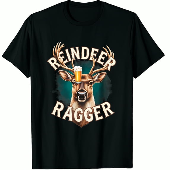 Christmas Reindeer Ragger Beer Glass Black With And Text Design Funny ...