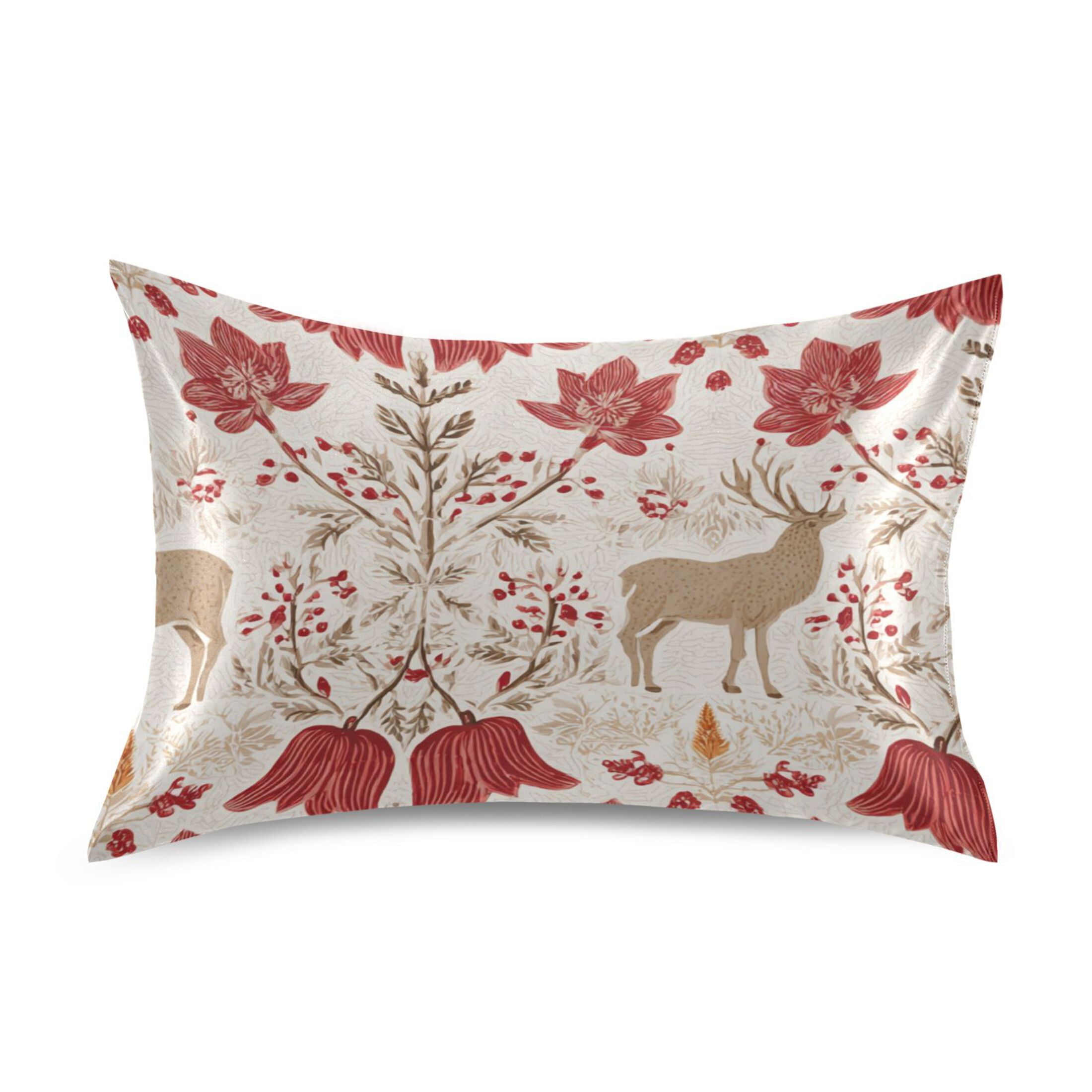 Christmas Reindeer Red Flowers Retro Style Satin Pillowcase Envelope ...