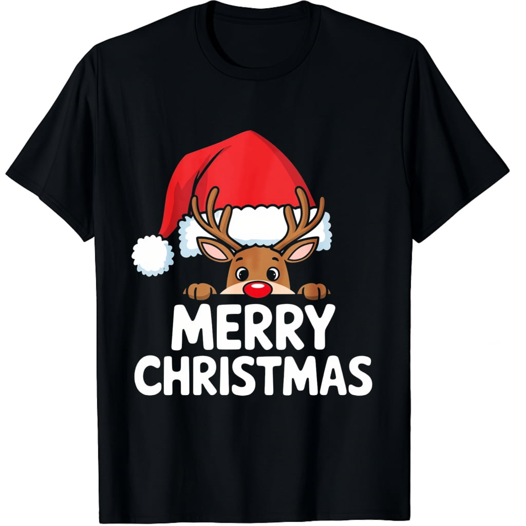 Christmas Reindeer Santa Hat Rudolph Nose Merry Print Holiday Party ...