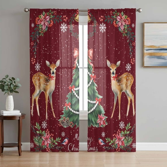Christmas Reindeer Sheer Curtains 72 Inch Length 2 Panels Set, Xmas Elk ...