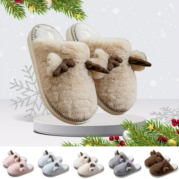 Christmas Reindeer Slippers for Women, Cute Reindeer Antlers House ...