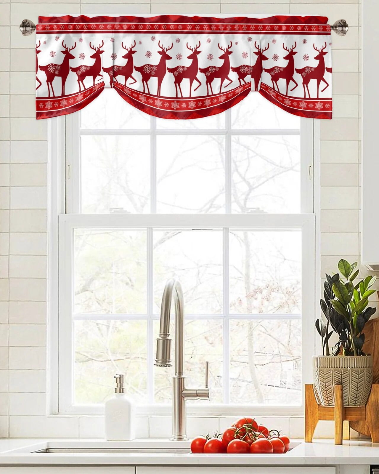 Christmas Reindeer Snowflake Window Curtain Living Room Kitchen Cabinet ...