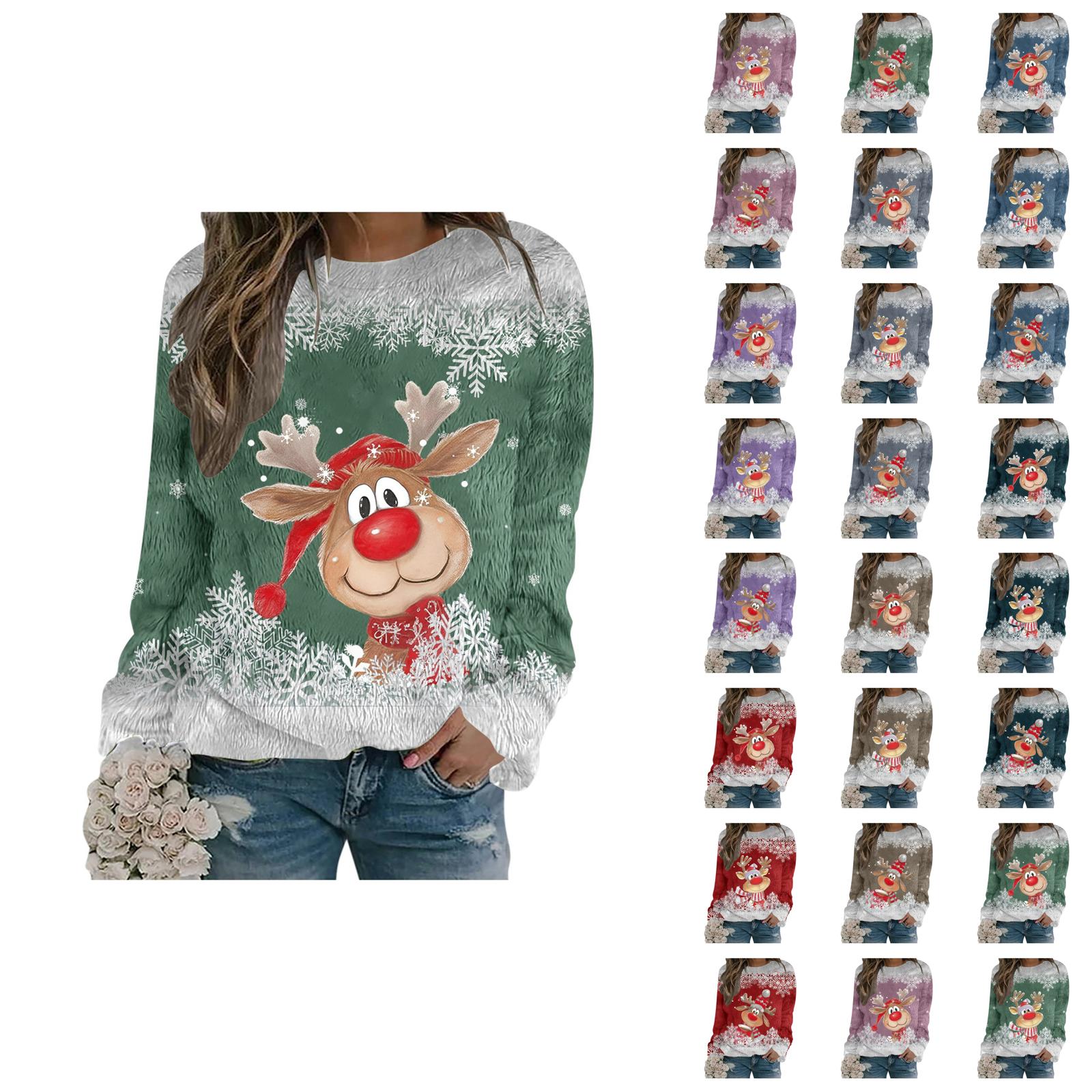 Christmas Reindeer Sweatshirts for Women 2025 Long Sleeve Crewneck ...
