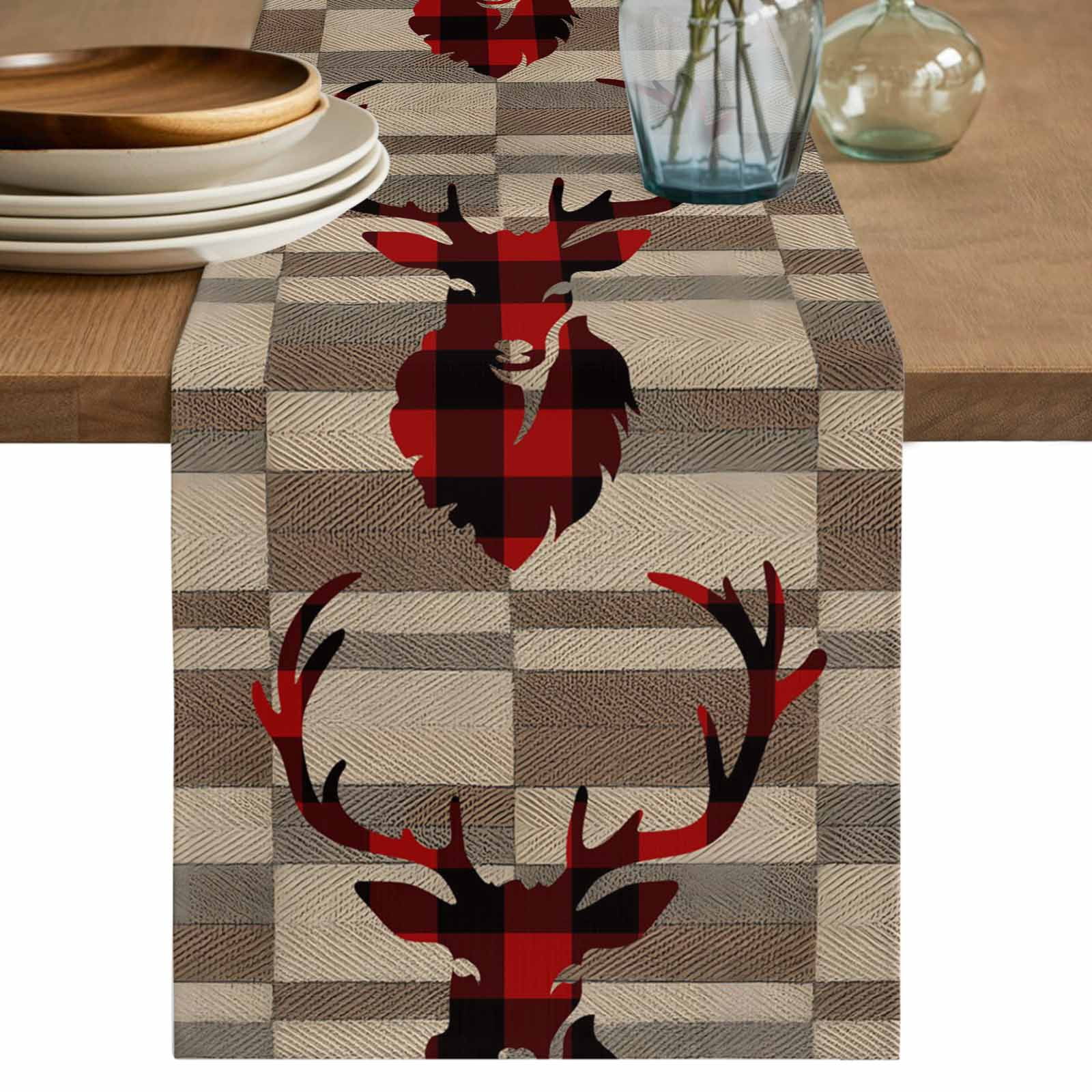 Christmas Reindeer Table Runner 70 Inches, Buffalo Checkered Farmhouse ...