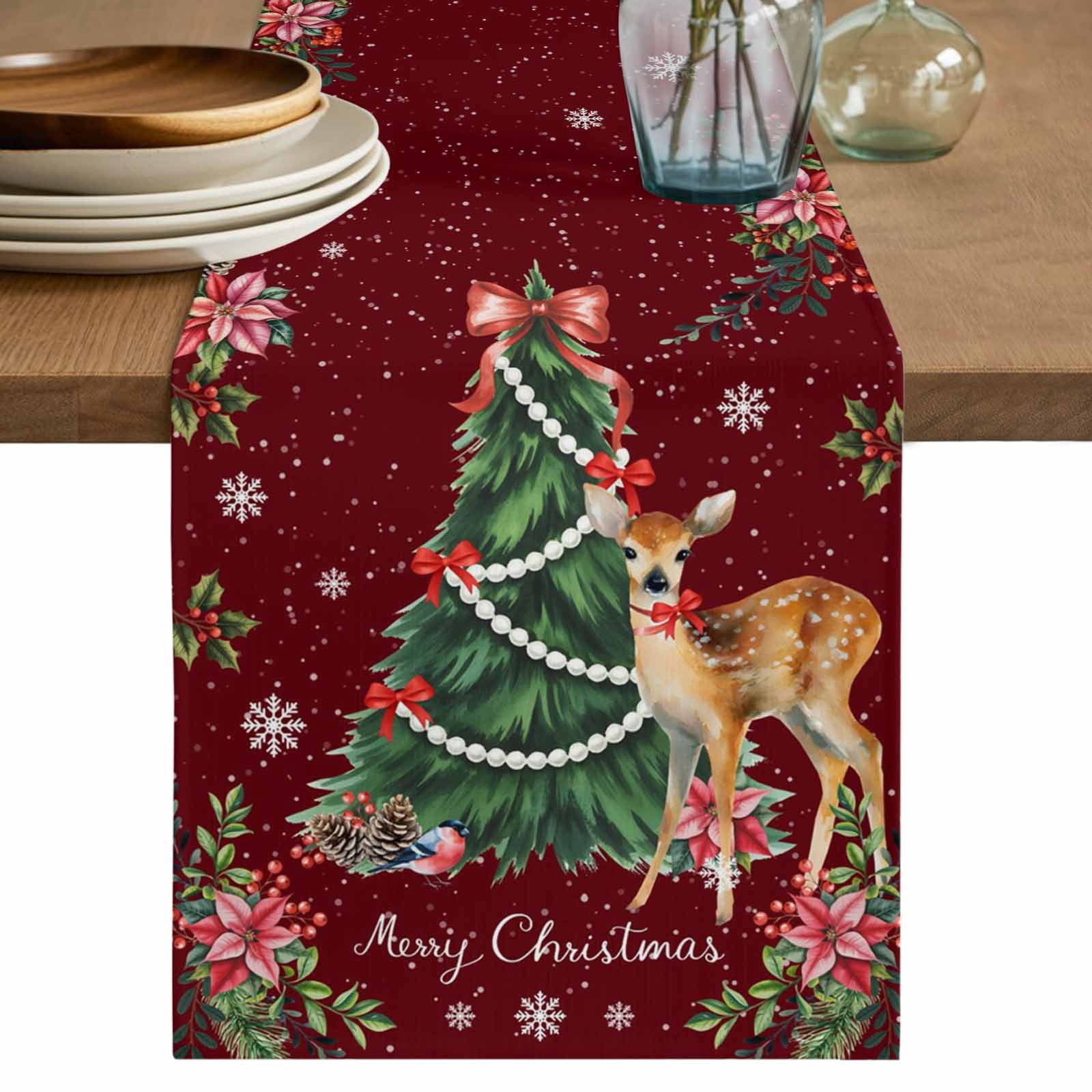 Christmas Reindeer Table Runner 72 Inches, Xmas Elk Pine Tree Red ...