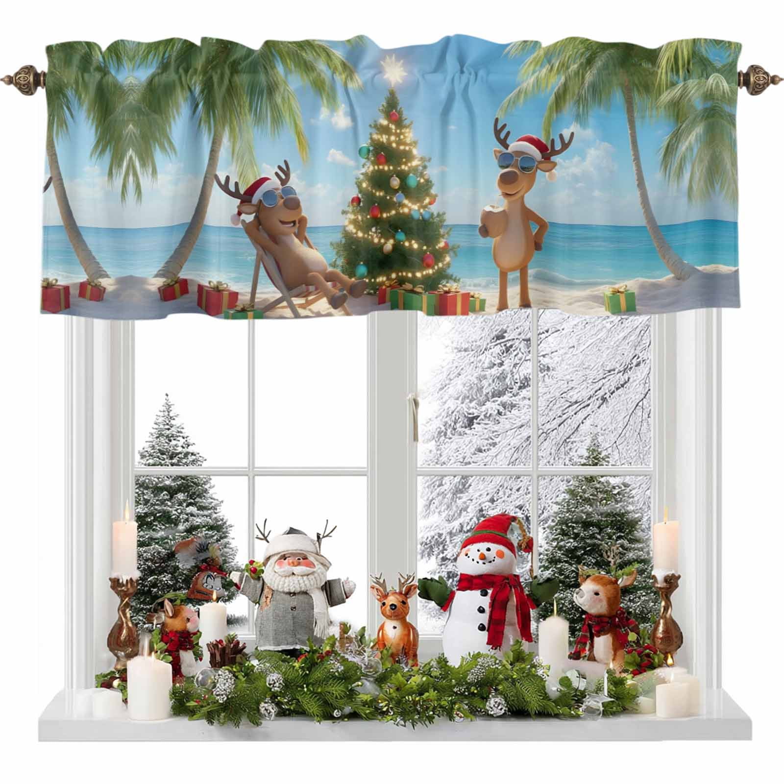 Christmas Reindeer Valances for Windows, Xmas Tree Abstract Reindeers ...