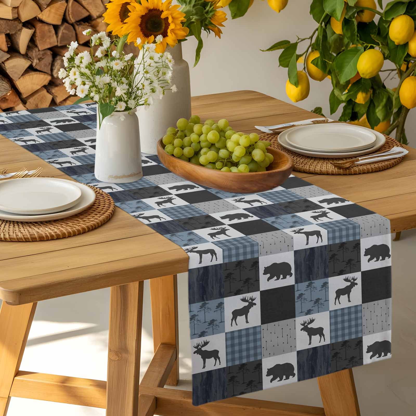 Christmas Reindeer Vintage Lattice Table Runner-36 Inch Long Forest ...