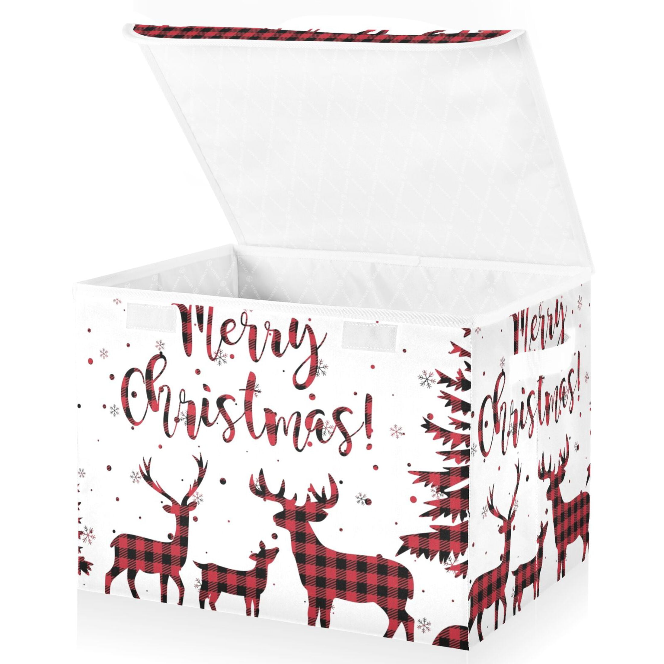 Christmas Reindeer and Trees Large Lidded Bin Foldable Storage Baskets ...