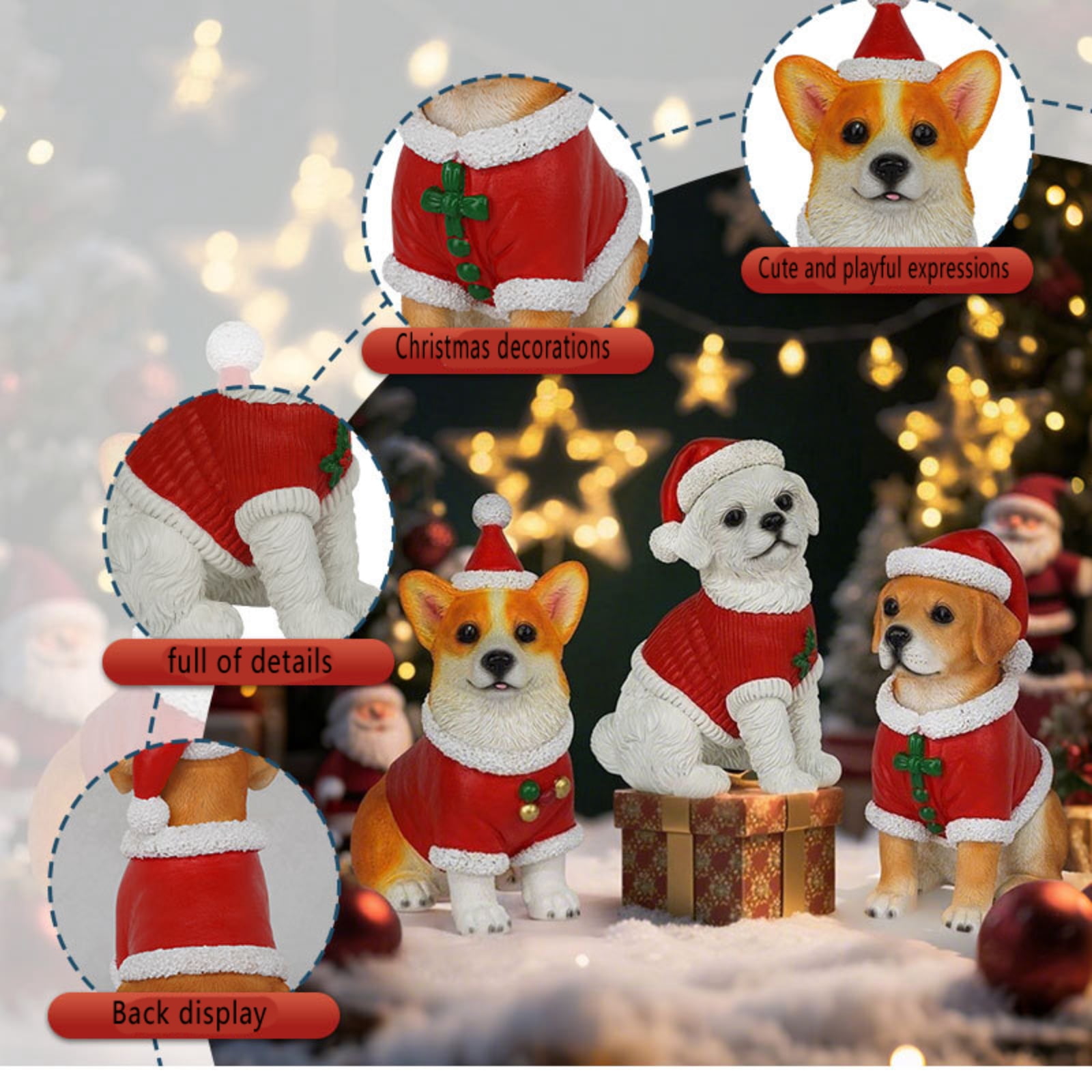 Christmas Resin Dog Decorations, Cute And Fun Dog Desktop Sculptures ...